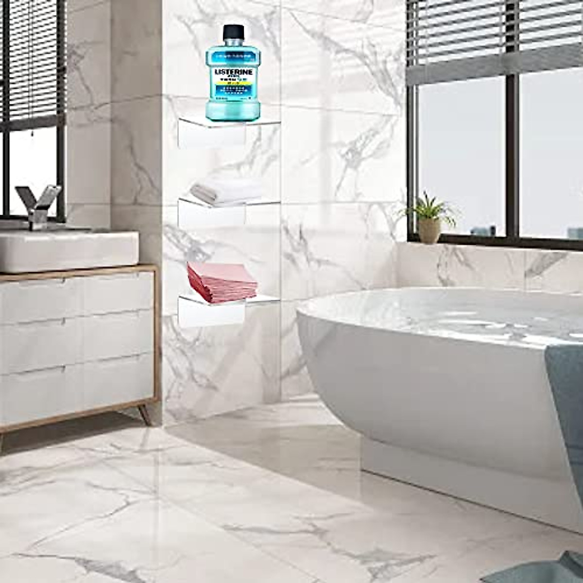 Acrylic Small Adhesive Wall Shelves, 3-Ledges Small Floating Shelf, 4-Inch Floating Shelves Pop Shelves Hanging Display 1256 0