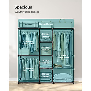 SONGMICS Portable Closet, Freestanding Closet Organizer, Clothes Rack with Shelves, Hanging Rods, Storage Organizer, for Cloakroom, Bedroom, 71.7 x 16.9 x 71.7 Inches, Black URYG037B02