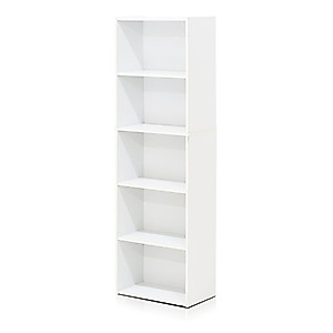Furinno Luder Bookcase/Book/Storage, 5-Tier, White & FURINNO Jaya Simple Home 3-Tier Adjustable Shelf Bookcase, White