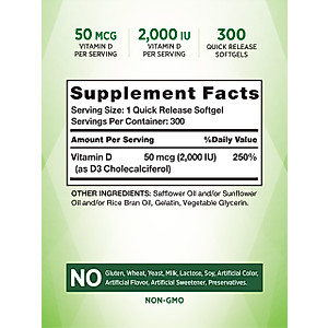 Vitamin D3 2000 IU | 300 Softgels | High Potency Formula | Non-GMO and Gluten Free Supplement | by Nature's Truth