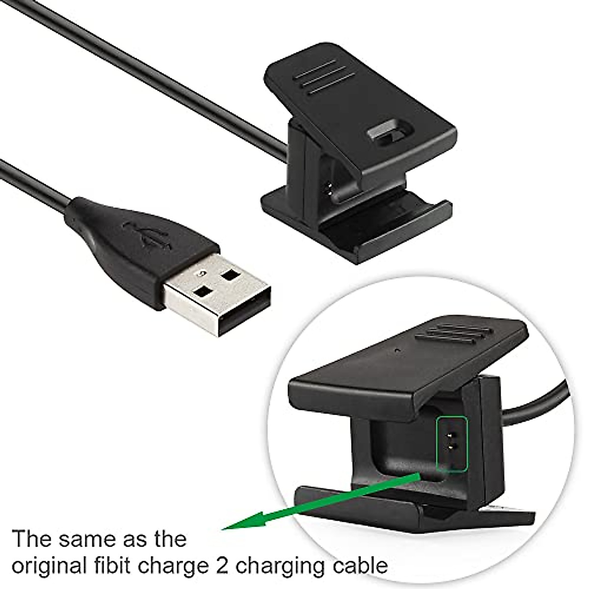 Temery Fitbit Charge 2 Charger - 2Pcs Replacement USB Charger Charging Cable for Fitbit Charge 2 with Cable Cradle Dock Adapter for Fitbit Charge 2 Smart Watch(3.3 feet +1.6 feet)…