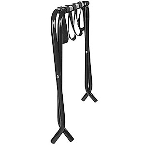 King's Brand Furniture-Black Metal Foldable Luggage Rack Stand with Nylon Belts