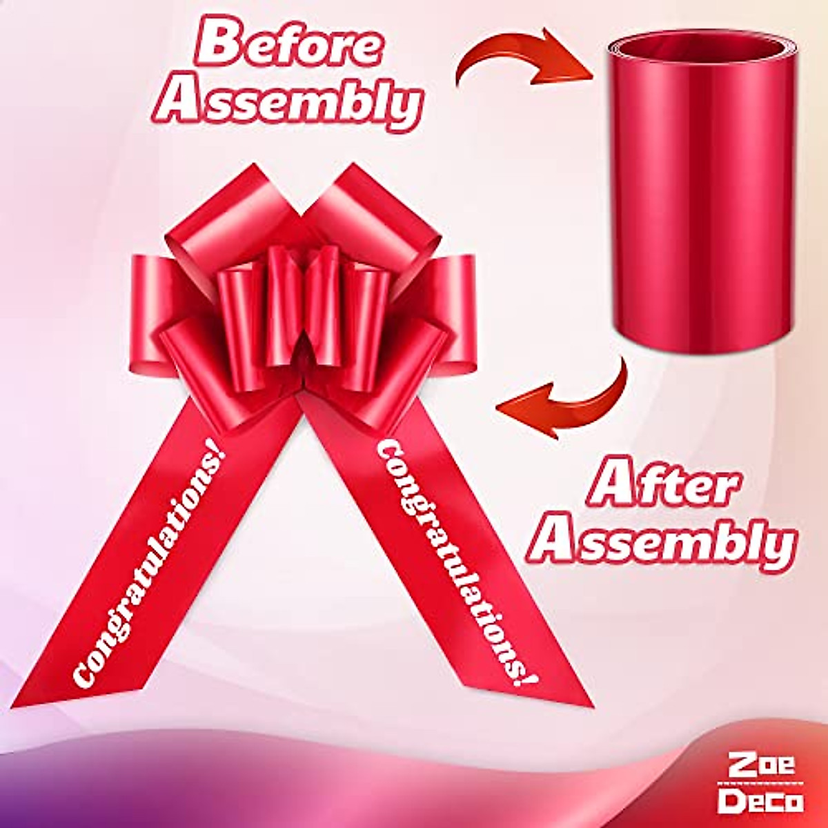 Zoe Deco Congratulations Car Bow (Large 23 inch, Red) Gift Bows, Giant Bow for Car, Huge Car Bow, Big Red Bow, Bow for Gifts, Christmas Bows for Cars, Gift Wrapping