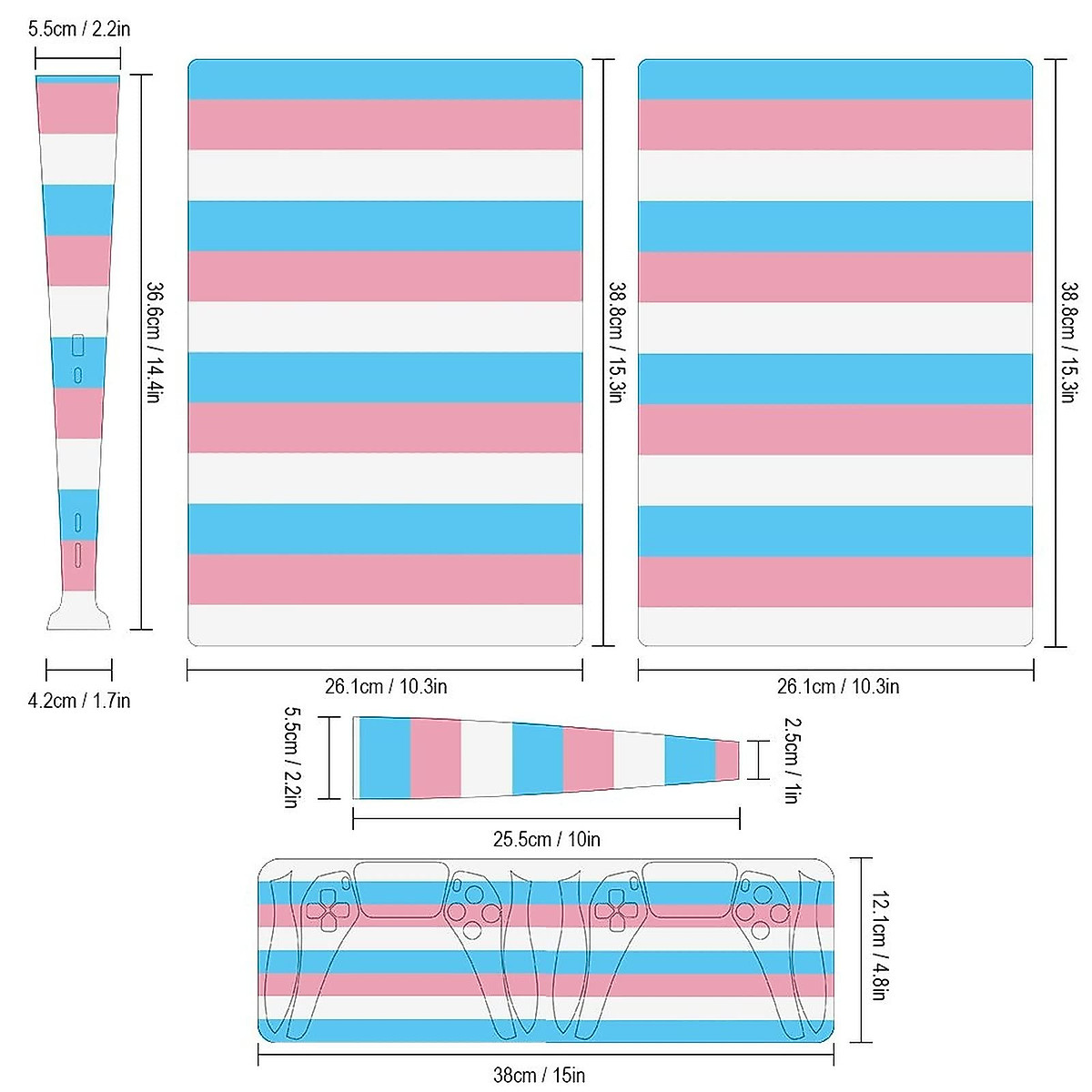 Transgender Flag Pride 3pcs Whole Body Decal Cover Sticker for PS5 Digital Edition for PS5 Console and Controller