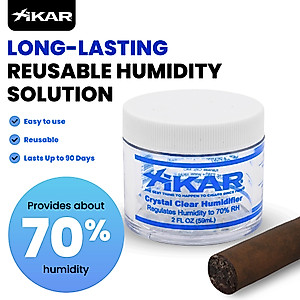 XIKAR Crystal Gel Humidifier Jar for Cigar Humidors, 2oz - Reusable Crystals for Premium Cigar Humidification - Regulates 70% Relative Humidity and Lasts up to 90 Days, Ideal for 75 Cigars