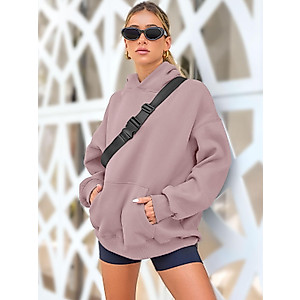 AUTOMET Oversized Sweatshirt for Women Fall Outfits 2025 Fleece Casual Hoodies Sweaters Long Sleeve Fashion Shirts with Pockets DarkPink M