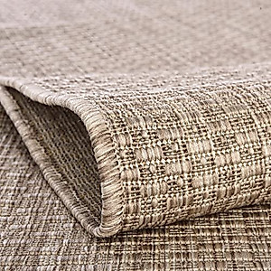 Unique Loom Collection Casual Transitional Solid Heathered Indoor/Outdoor Flatweave Area Rug, Rectangular 4' 0" x 6' 0", Beige