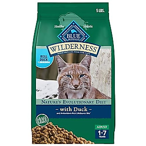Blue Buffalo Wilderness Nature's Evolutionary Diet High-Protein, Grain-Free Natural Dry Food for Adult Cats, Duck, 5-lb. Bag