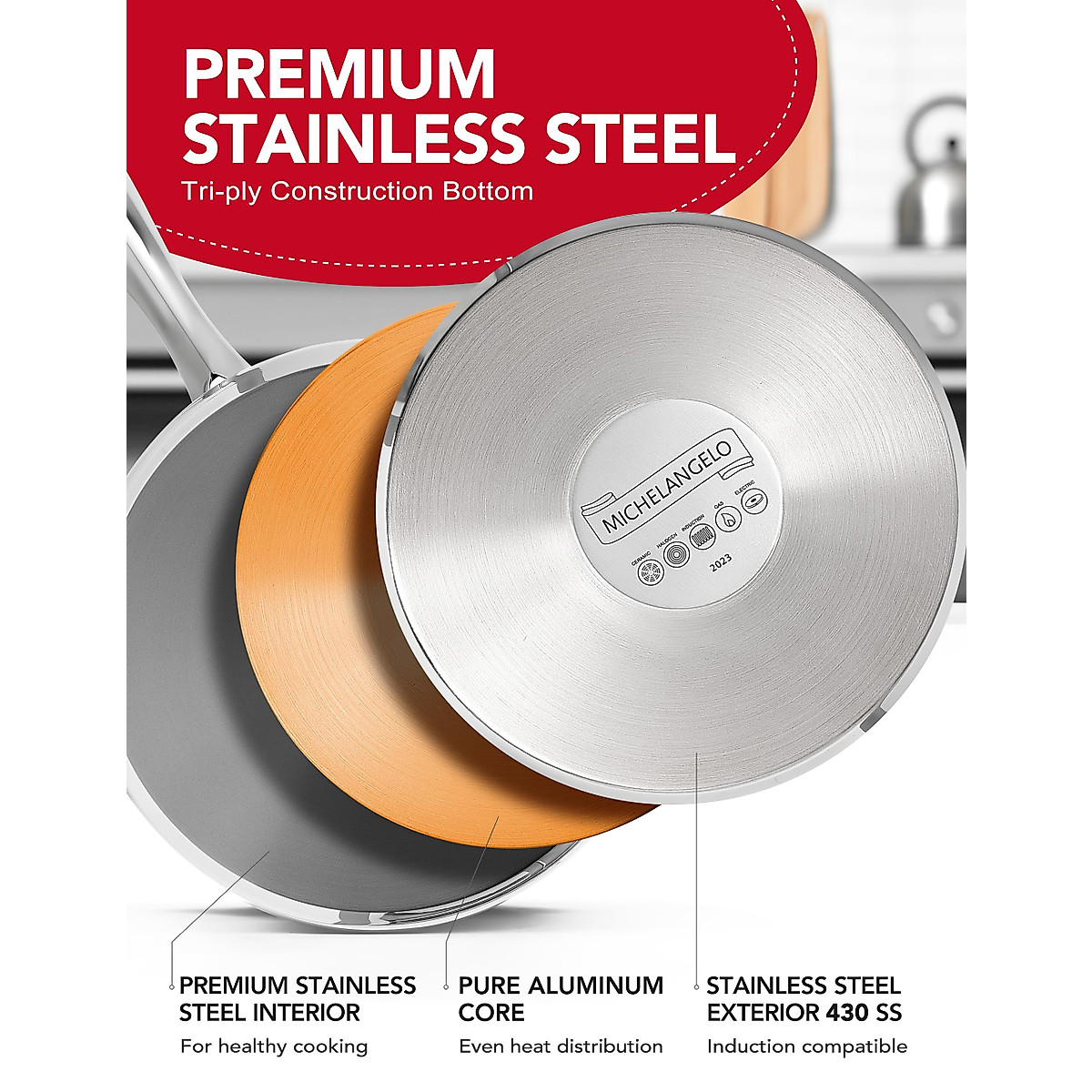 MICHELANGELO Stainless Steel Sauce Pan Set - 1, 2, 3 Qt Saucepans with Lids, Small Stainless Steel Pots for Cooking, Induction Compatible, Dishwasher & Oven Safe