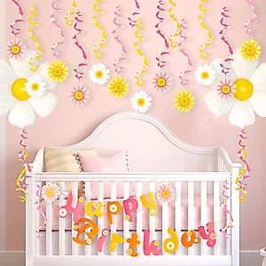SUNBEAUTY Flower Daisy Birthday Party Decorations Groovy Party Decorations Boho Happy Birthday Party Decorations Daisy Hanging Swirls Retro Hippie Party Party Supplies Baby Shower