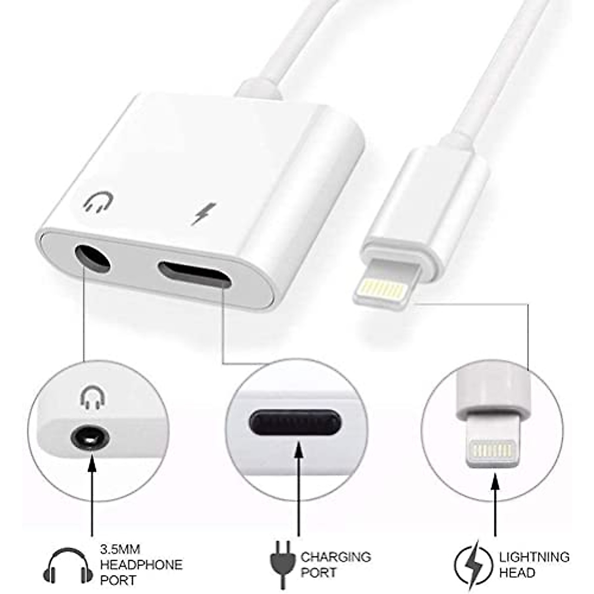 2 Pack iPhone Headphone Adapter, iPhone Adapter for Headphone Jack 2 in 1 [Apple MFi Certified] Lightning to 3.5mm Aux Audio Dongle Charger Splitter for iPhone 14/13/12/11/XS/XR/X/8/7/iPad/iPod