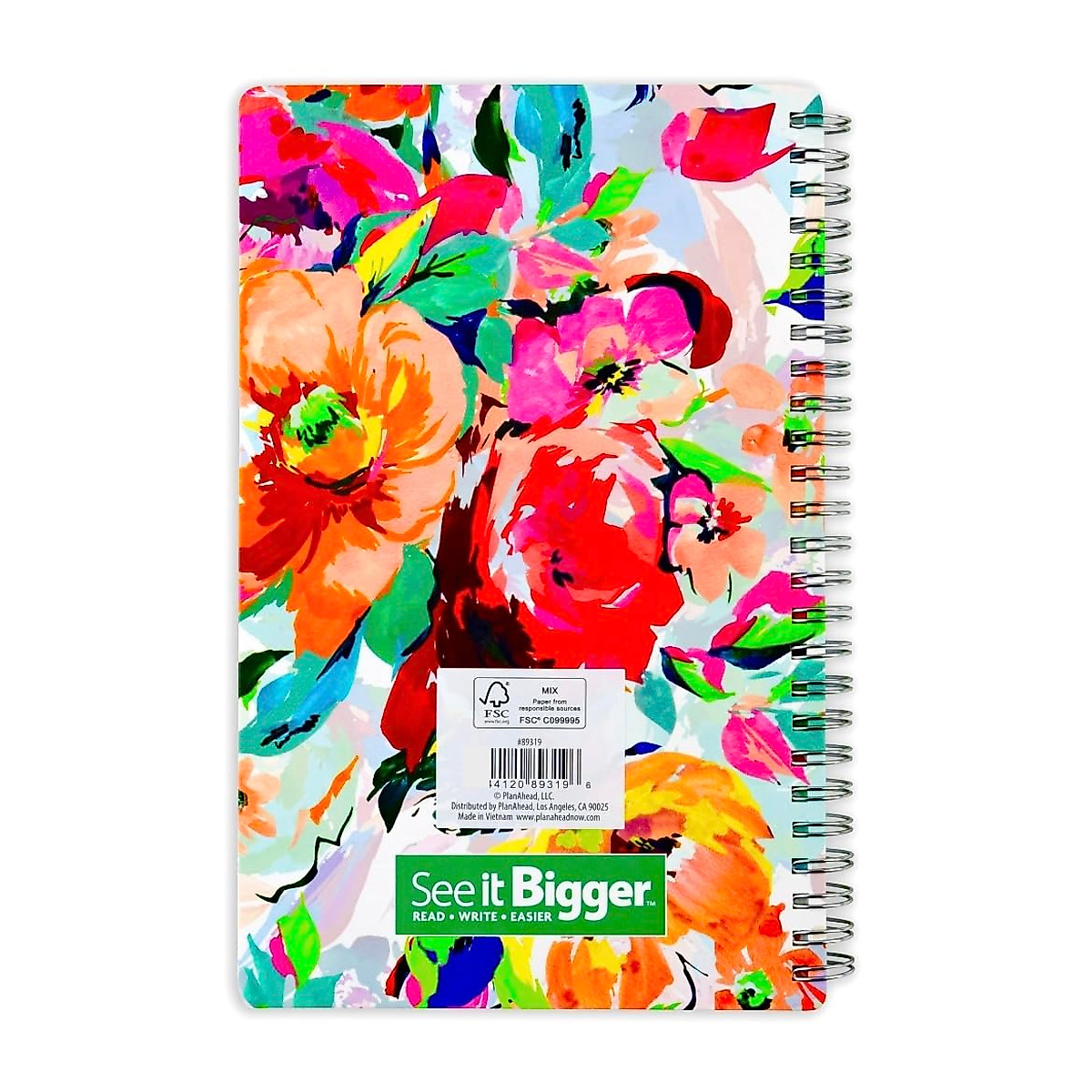 PlanAhead See IT Bigger April 2024 - June 2025 Size 8.75" x 5.5" x 0.5" Monthly/Weekly Medium Planner and Twin Fluorescent Pen (Floral Coppa)