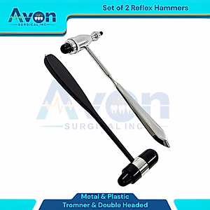 Tromner Reflex Hammer with Sharp Handle Tip + Dejerine Reflex Hammer - Set of 2 - Metal & Plastic Reflex Hammers Neuro Diagnostic Testing Tools