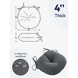 ZEOLABS Bistro Chair Cushions,15 inch Waterproof Tufted Outdoor Round Chair Cushions with Ties for Patio Furniture,Set of 2,Dark Grey