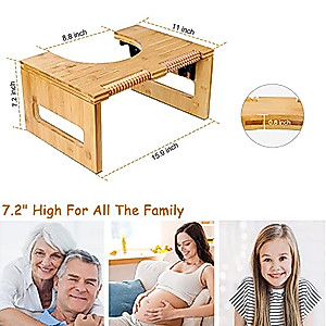 Bamboo 7-Inch Height Toilet Stool, Foldable and No-Slip Toilet Potty Stool with Foot Massager for The Bathroom, Portable Toilet Squatting Stool for Adults and Kids
