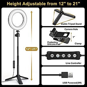 6.5" Ring Light for Computer Video Conference Lighting, Zoom Meetings. 29 Modes Dimmable Ringlight with Desk Tripod Stand and Clip. Laptop Webcam Light. Portable Selfie Light with RGB LED