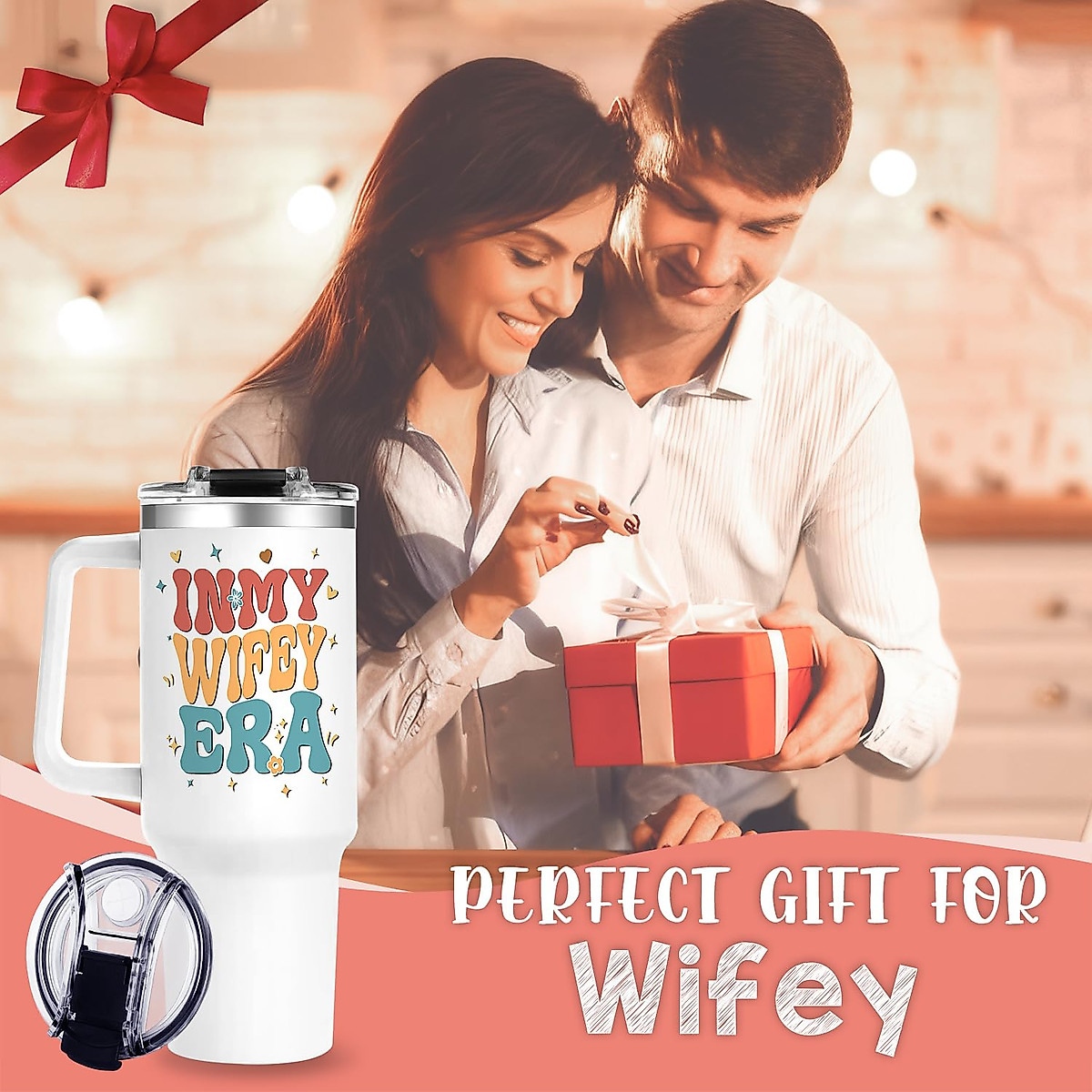OneGemn Wifey Tumbler with Handle,Wife Gifts from Husband - 40 oz In My Wife Tumbler with Straw and Lid - Wifey Coffee Cup Gifts for Anniversary for Wives Gift for Wifte Birthday Mothers Day