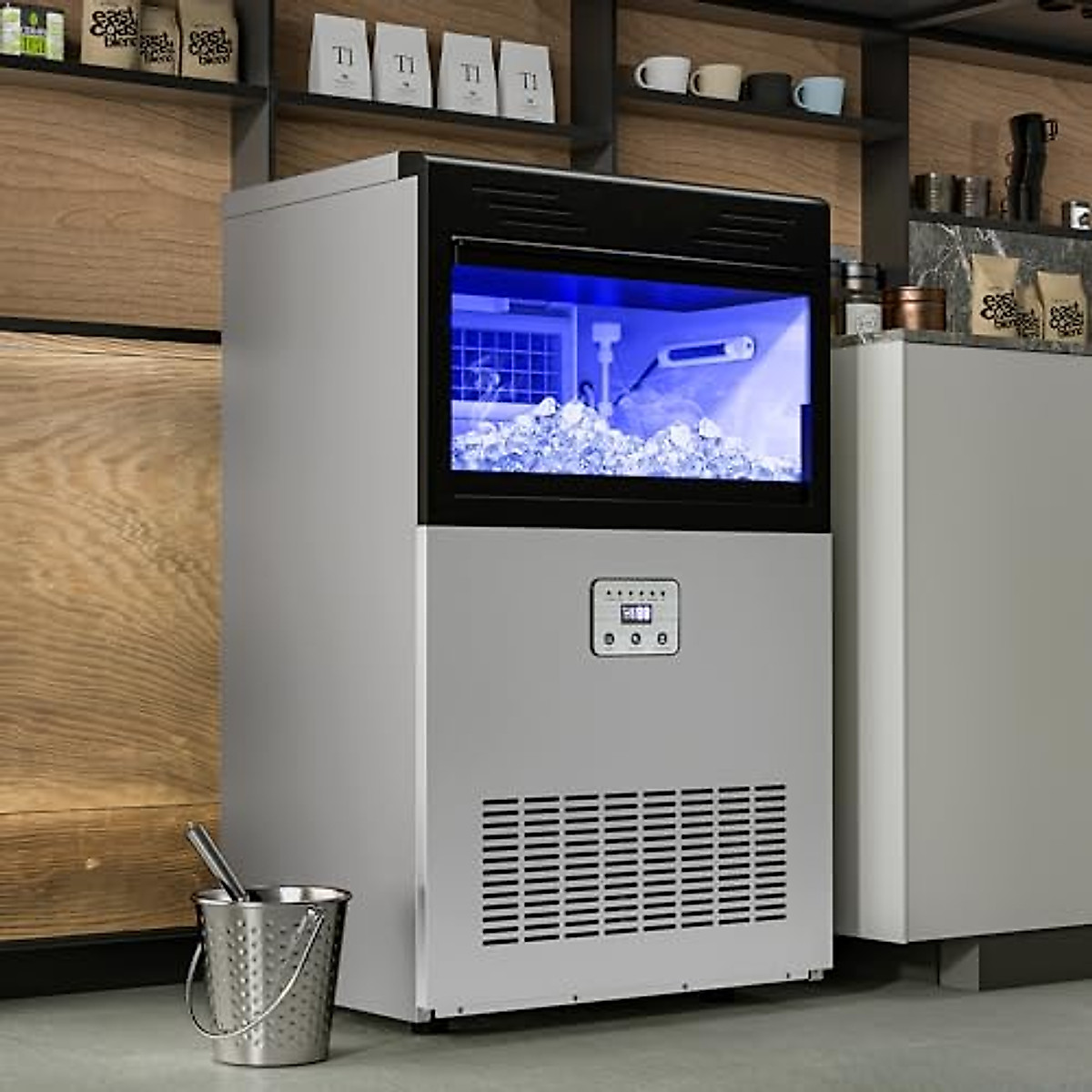 YITAHOME 200 LBS Commercial Ice Maker Machine Under Counter, Large Free Standing Ice Maker Undercounter for Home Bar Restaurants Bar with 48LBS Storage Bin Stainless Steel Ice Scoop Ice Bucket