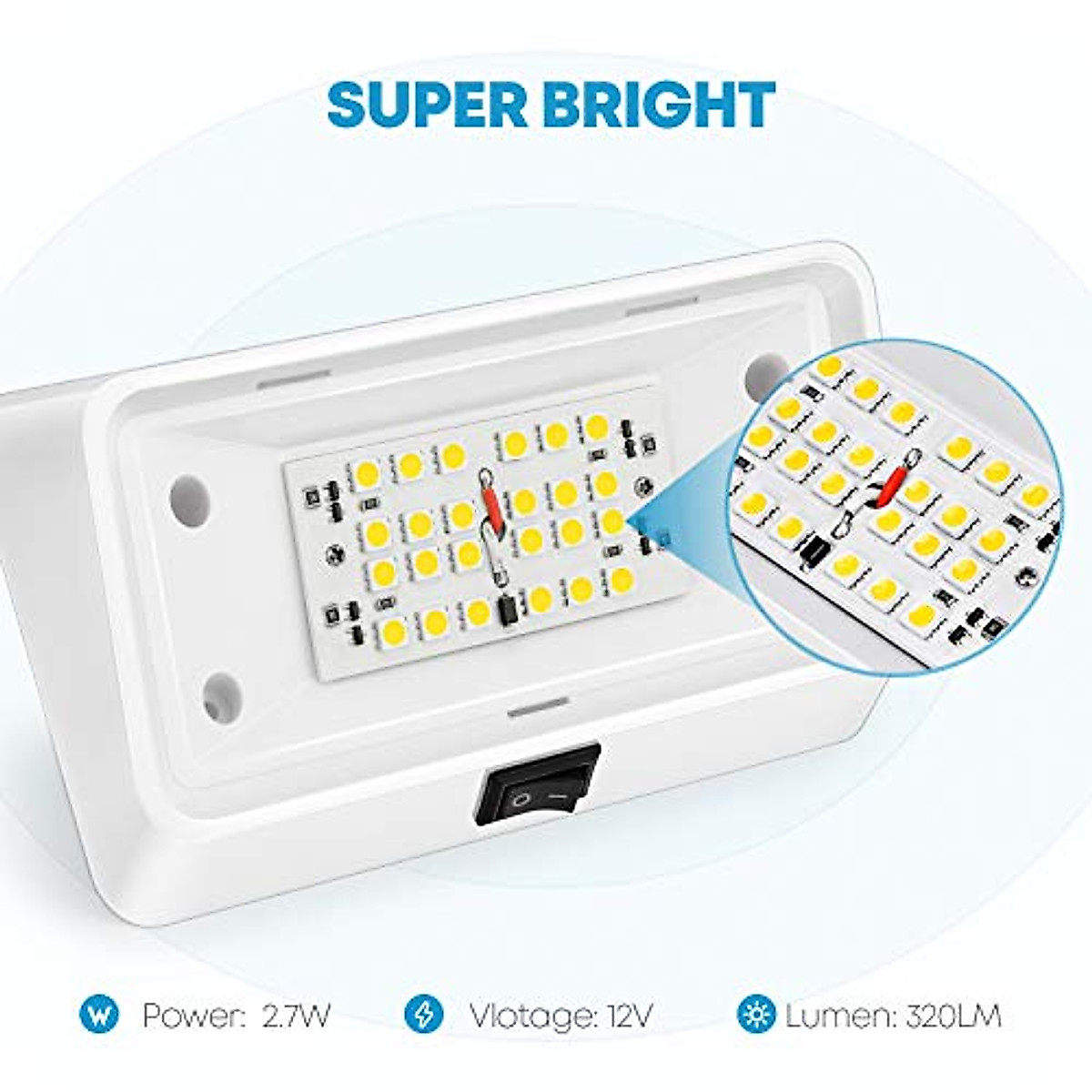 Kohree LED RV Exterior Porch Utility 320 Lumen Light with Switch 12V Replacment Light for RVs, Trailers, Campers, 5th Wheels., White Base, Included Clear and Amber Lenses Removable