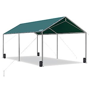 Quictent 10x20 ft Heavy Duty Car Canopy Galvanized Frame Carport Outdoor Party Tent Boat Shelter with 3 Reinforced Steel Cables - Green