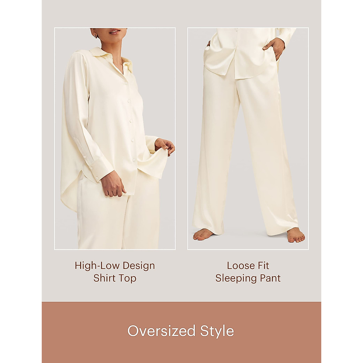 LilySilk Silk Pajama Set for Women Silk 2 pieces Ladies PJ Set Trendy Sleepwear With Double Oblique Pocket, Lily White M