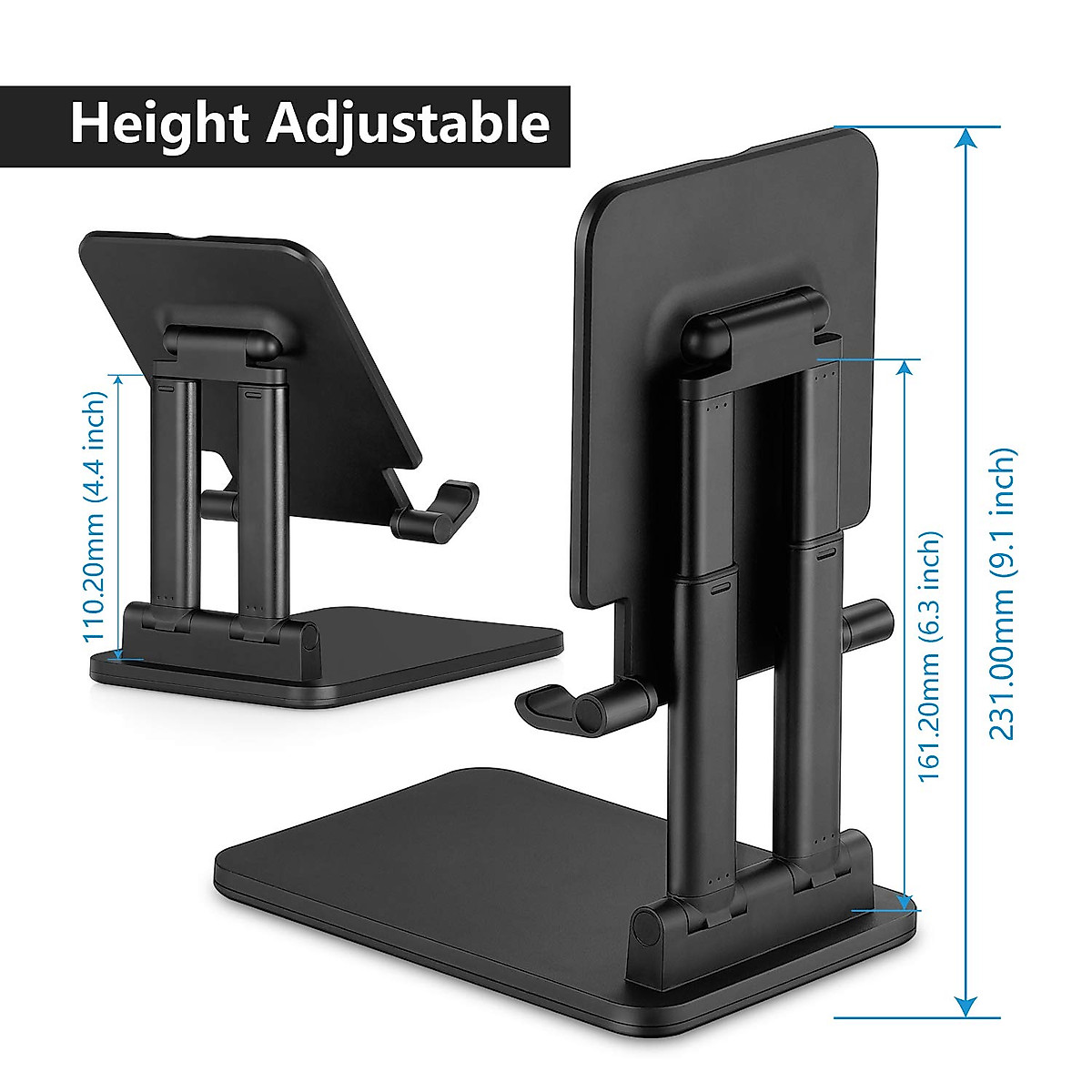 PEPPER JOBS Tablet Stand, Portable Monitor Stand 6.69 * 4.72" Wide, Dual Tube Foldable & Adjustable, iPad Stand Compatible with iPad Pro 11, 12.9, iPad Mini, Up to 15.6" Portable Monitor (Black)