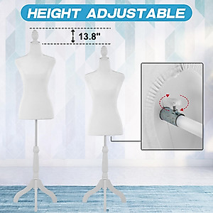BLKMTY Female Mannequin Torso Dress Form Sewing Mannequin Manikin Body Height Adjustable Clothing Dress Model w/ Tripod Base Stand for Sewing Dressmakers Dress Jewelry Display 49-63 Inch, White