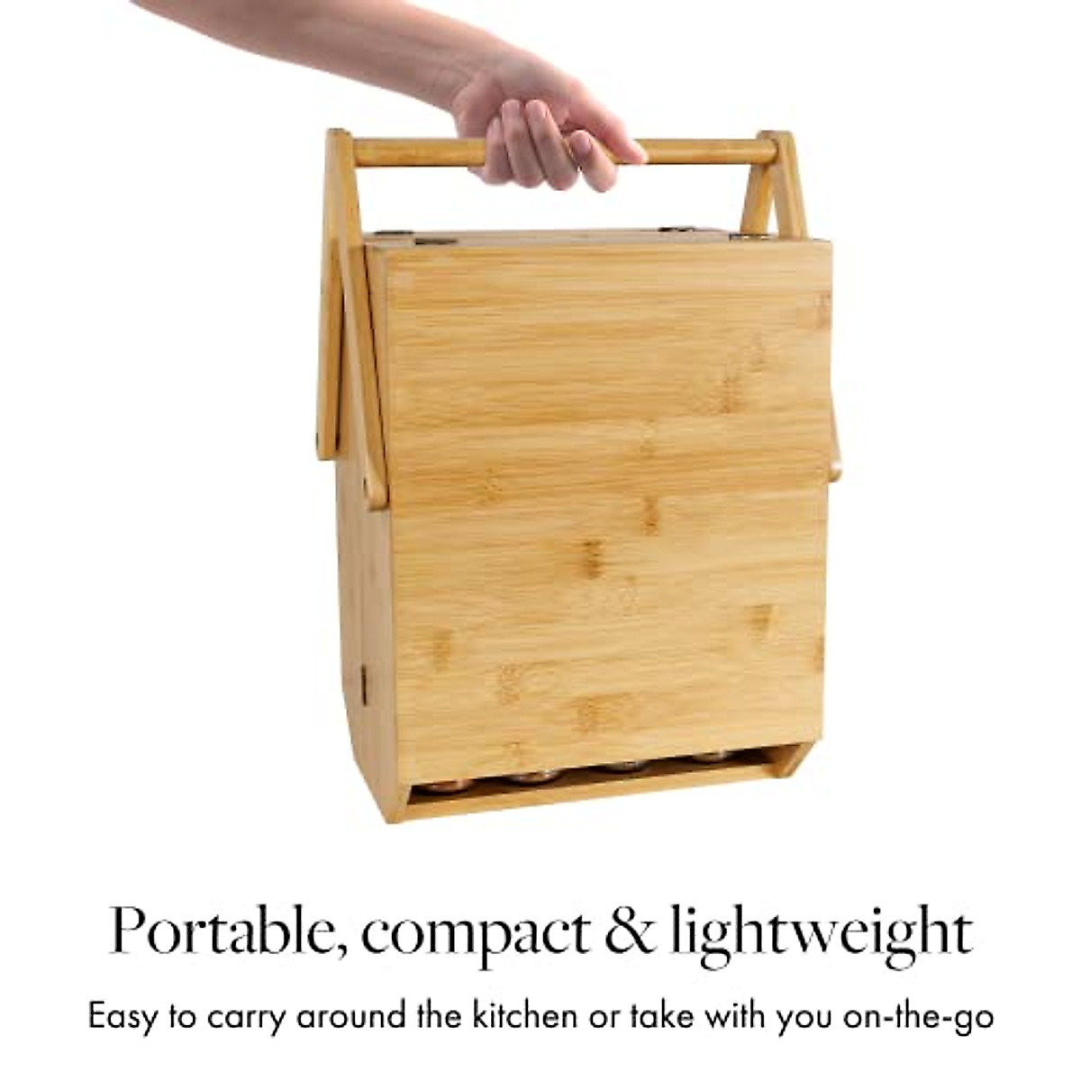 GOBAM Bamboo Kitchen Countertop Organizer - 3 Tier Shelf, Portable Space Saving Storage Spice Organizer for Living Room, Kitchen, Office, Outdoors - Natural, 10.2 x 7.9 x 13.4 inches