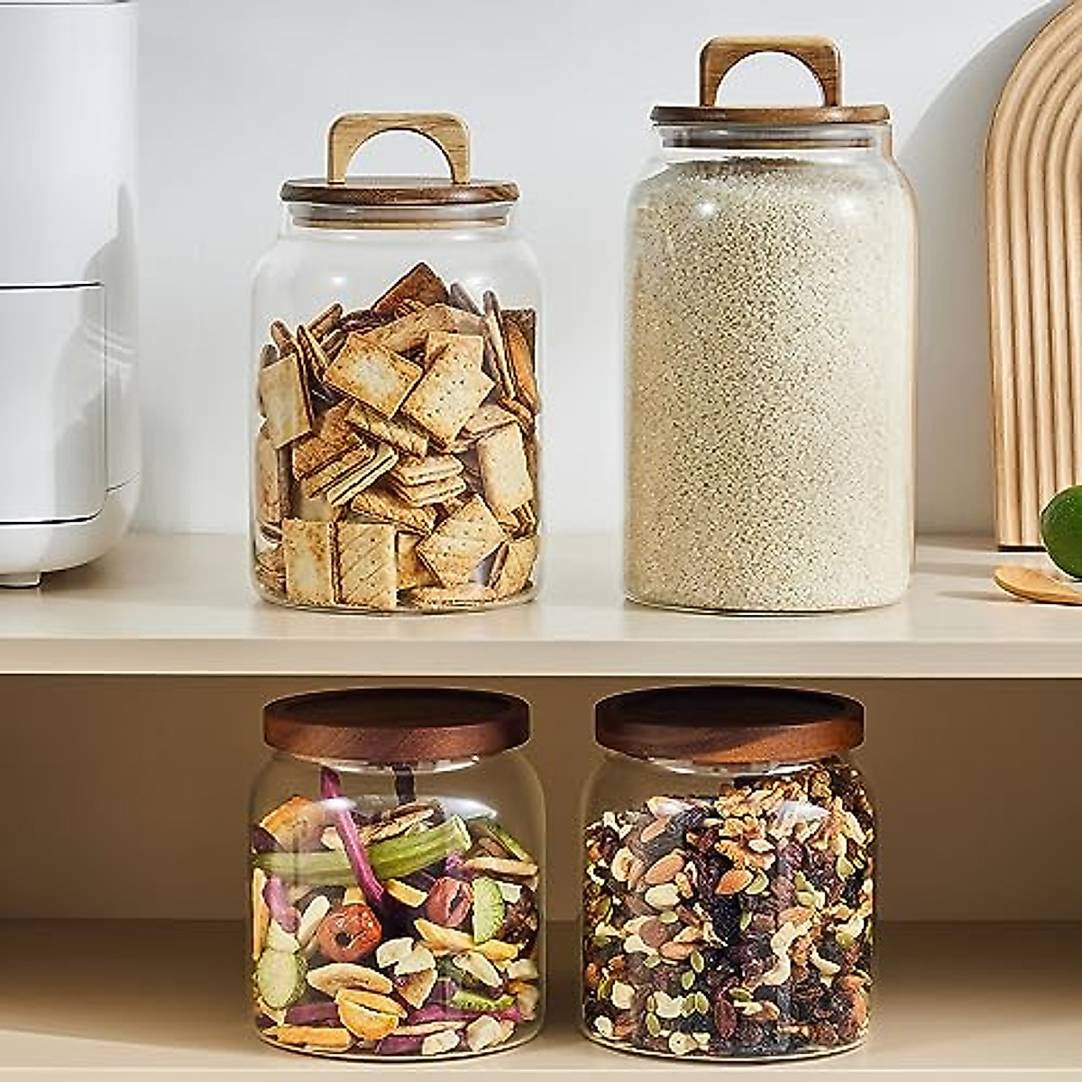 Sweejar Large Glass Candy Jars with Wooden Lids, 1 Gallon Glass Jar with Lid, Sugar/Flour Storage Containers, Big Glass Canisters with Airtight Lid, 1 Pack, Hand Lid