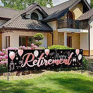 Happy Retirement Party Decoration Banner Rose Gold Retirement Wall Sign Large Fabric Retirement for Man Backdrop Retired Banner Party Booth Hanging Happy Retirement for Woman, 70.9 x 15.8 Inches