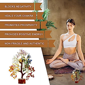 Kuhvai Seven Chakra Tree of Life, Crystal Tree for Positive Energy, 7 Chakra Tree, Feng Shui Tree, Stone Decor Natural Artificial Tree, Spiritual Gift Decorations Gemstone Tree, Free 7 Chakra Bracelet