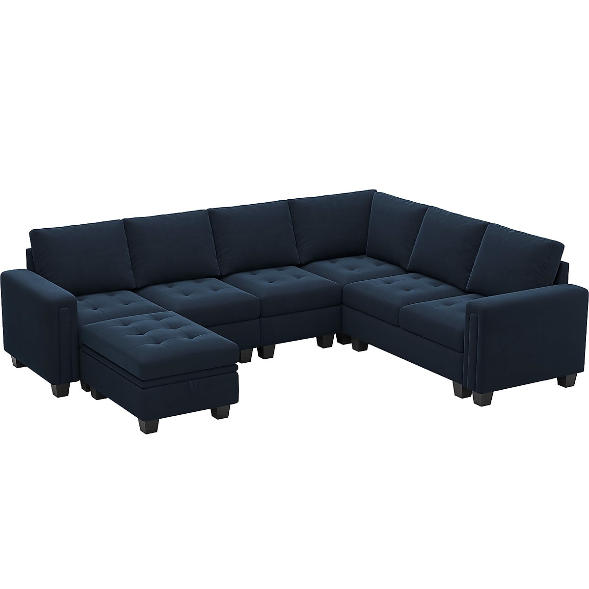Belffin Modular Sectional Sofa Couch 7-Seater Convertible Sectional Sofa Velvet Modular Sectional with Storage Ottoman L Shaped Couch with Chaises Blue