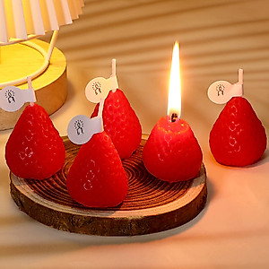 MTLEE Set of 12 Strawberry Candle Strawberries Shaped Scented Candle Mini Fruit Soy Wax Candle Decorative Cute Candle for Birthday Bath Spa Aesthetic Party Wedding Gift Home Decor Stress Relief, Red