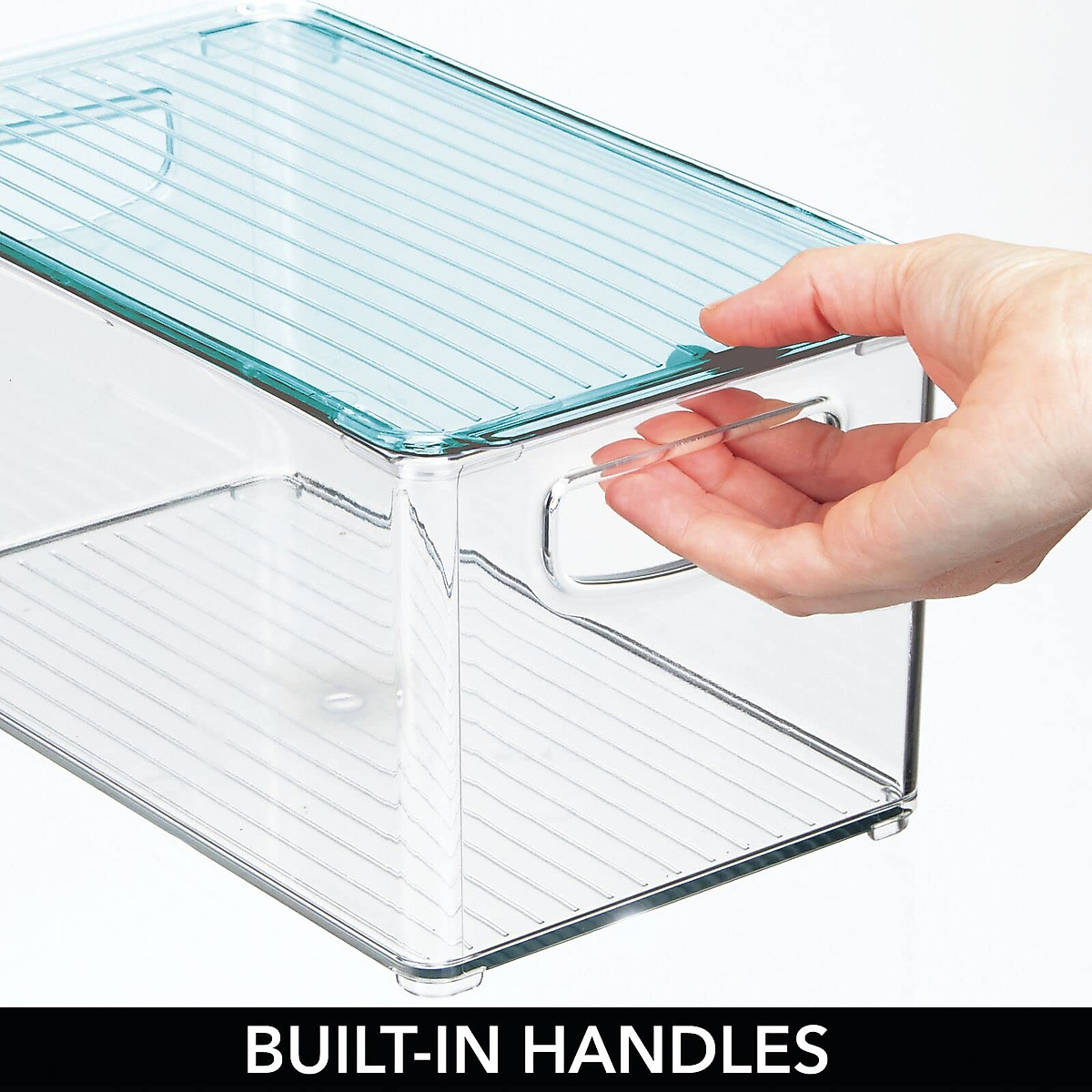 mDesign Plastic Baby Storage Bin Box Organizer Container with Lid/Handles for Organizing Playroom, Nursery, Dresser - Holds Diapers, Baby Clothes, Wipes, Toys, Ligne Collection, 2 Pack, Clear/Blue