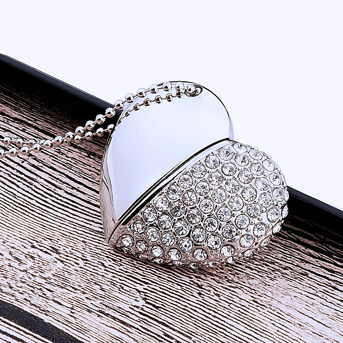 EcooDisk 128GB USB 3.0 Flash Drive Diamond Heart with Necklace Memory Stick High Speed Thumb Drive Jump Drive Data Storage Silver