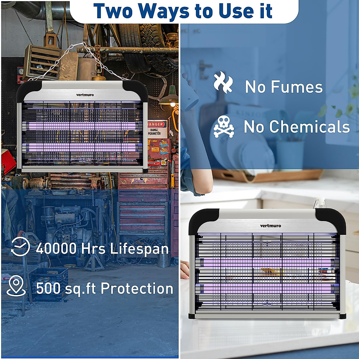 vertmuro 20W Electric Bug Zapper, Indoor Fly Insect Killer with 3000V Grid, UV Light, Mosquito Gnat Zapper w 2 Replacement Bulbs for Home, Kitchen, Restaurant, Garage