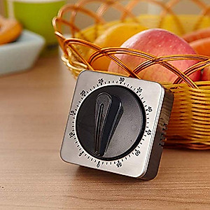 Searon Kitchen Countdown Timer Magnetic 60 Minute Wind Up Mechanical Timer Stainless Steel for Home Baking Cooking Oven (Gray Color)