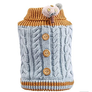 HOUKAI Small Dog Cat Knited Sweater Dog Jumper with Puppy Hoodie Winter Warm Clothes Apparel (Color : Blue, Size : L Code)