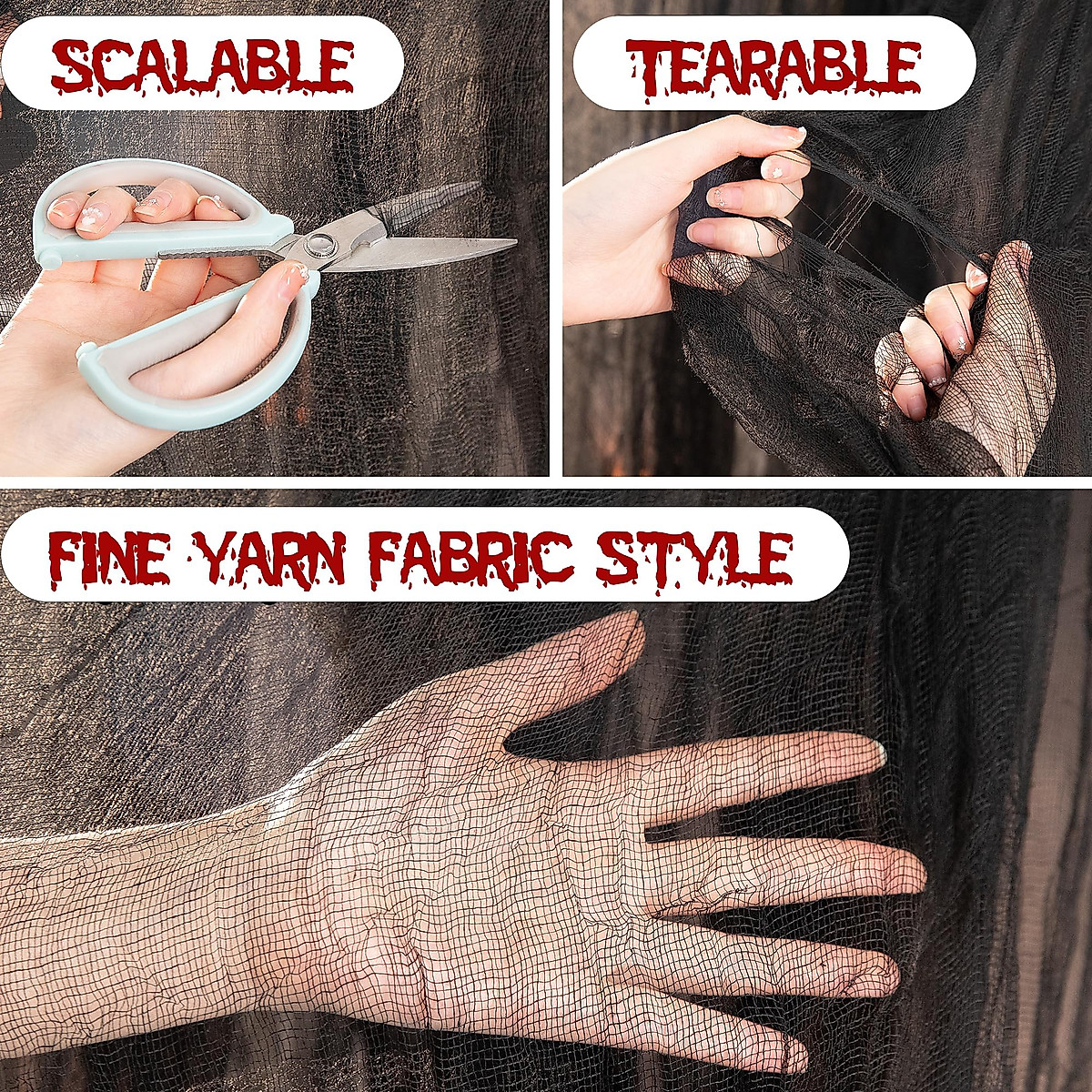 600" x 85" Halloween Creepy Cloth - Black Halloween Spooky Fabric Cloth - Large Creepy Spooky Halloween Decorations for Haunted House Window Backdrops Garden Halloween Party Yard Wall Doorway