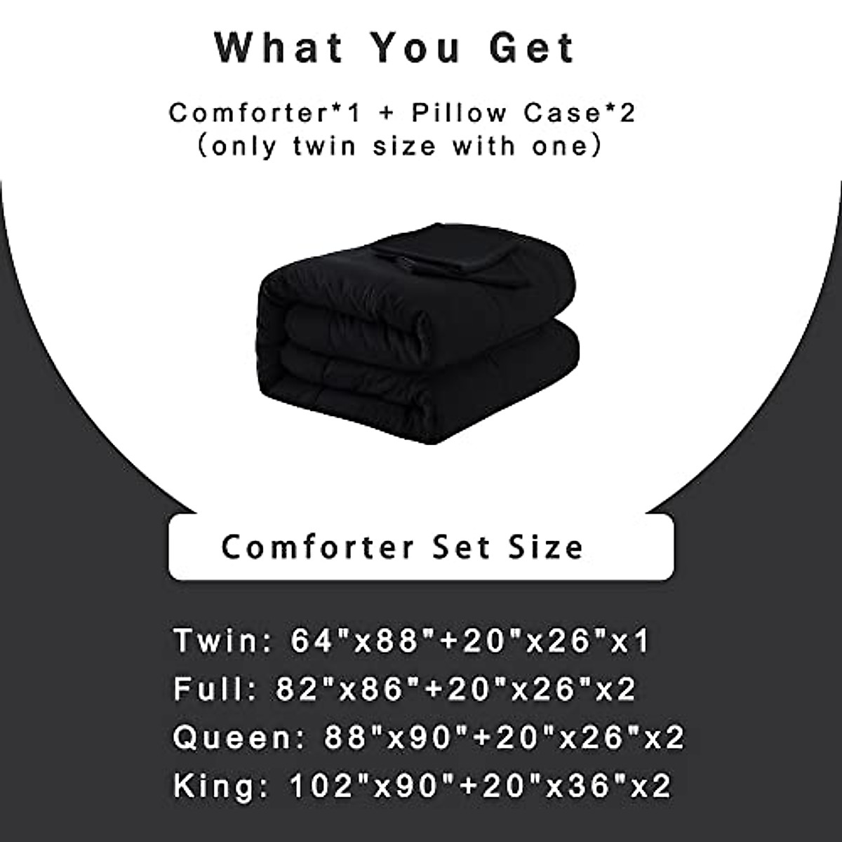 DOWNCOOL Queen Comforter Set -All Seasons Bedding Comforters & Sets with 2 Pillow Cases-3 Pieces Bed Set Queen Down Alternative Comforter Set -Black Bedding Comforter Sets Queen (88x90 inches)