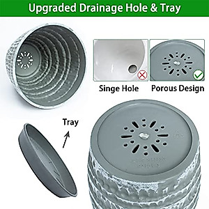 Plant Pots, 7.5/6.5/5.5 Inch Set of 3 Planters Flower Pots with Drainage Hole and Tray, Macetas Para Plantas Plastic Pots for Indoor Outdoor Plants