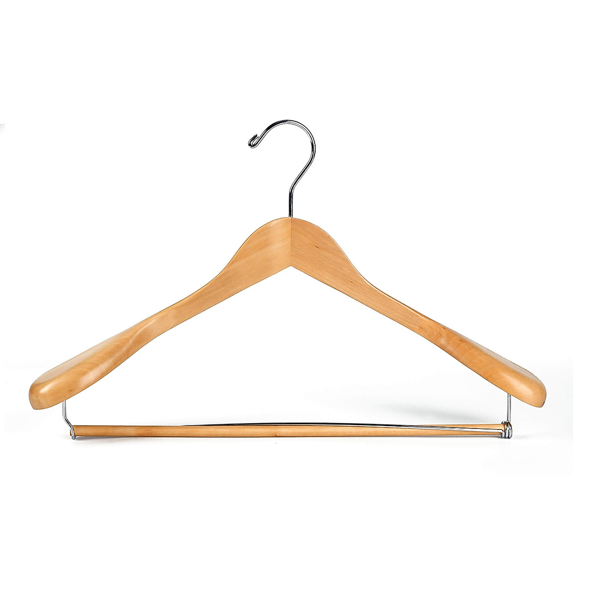 Luxury Wide Shoulder Wooden Hangers 2 Pack, with Locking Bar, Smooth Natural Finish Wood Suit Hanger Coat Hanger for Closet, Holds Upto 20lbs, 360° Swivel Hook, for Jacket, Dress Heavy Clothes Hangers