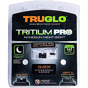 TruGlo Tritium Pro Glow in the Dark Handgun Glock Pistol Sight with Focus Lock Ring and Fortress Finish for Glock 17, 19 and Other Handgun Models