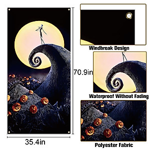 Vohado Nightmare Before Christmas Door Cover Jack Skellington Birthday Party Decoration Moon Hill Scene Halloween Front Porch Banner Decor