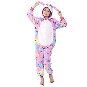 WOYASIM Unisex Flannel Costume Onesie Kids Halloween Easter Animal Cosplay for Girls Boys One Piece Star Rabbit M