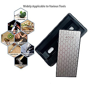 Double-sided Diamond Sharpening Stone,YCAMMIN Knife Sharpener Stone diamond sharpener Honeycomb Surface Plate with Non-slip Base for Scissors Knives Outdoor Kitchen Sharpen Tools (400/1000 Grit)