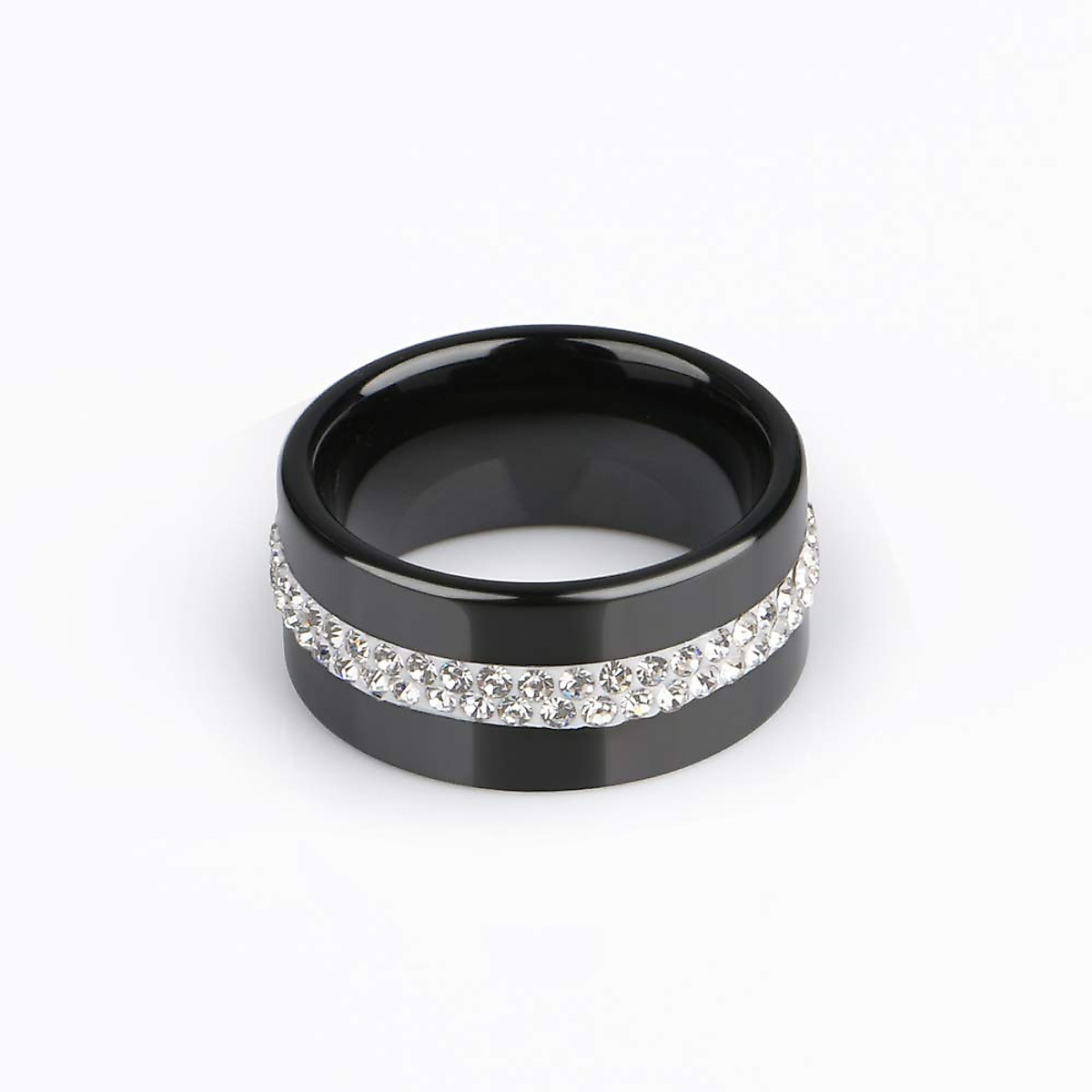 10MM Width Two Row Crystal Women Rings Jewelry Smooth Black White Ceramic Rings Made Of Ceramic Material Fashion Wedding Ring