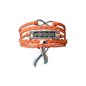 Infinity Collection Orange Ribbon Bracelet, Unisex, Adjustable 6-8 inch, Cancer Awareness Jewelry