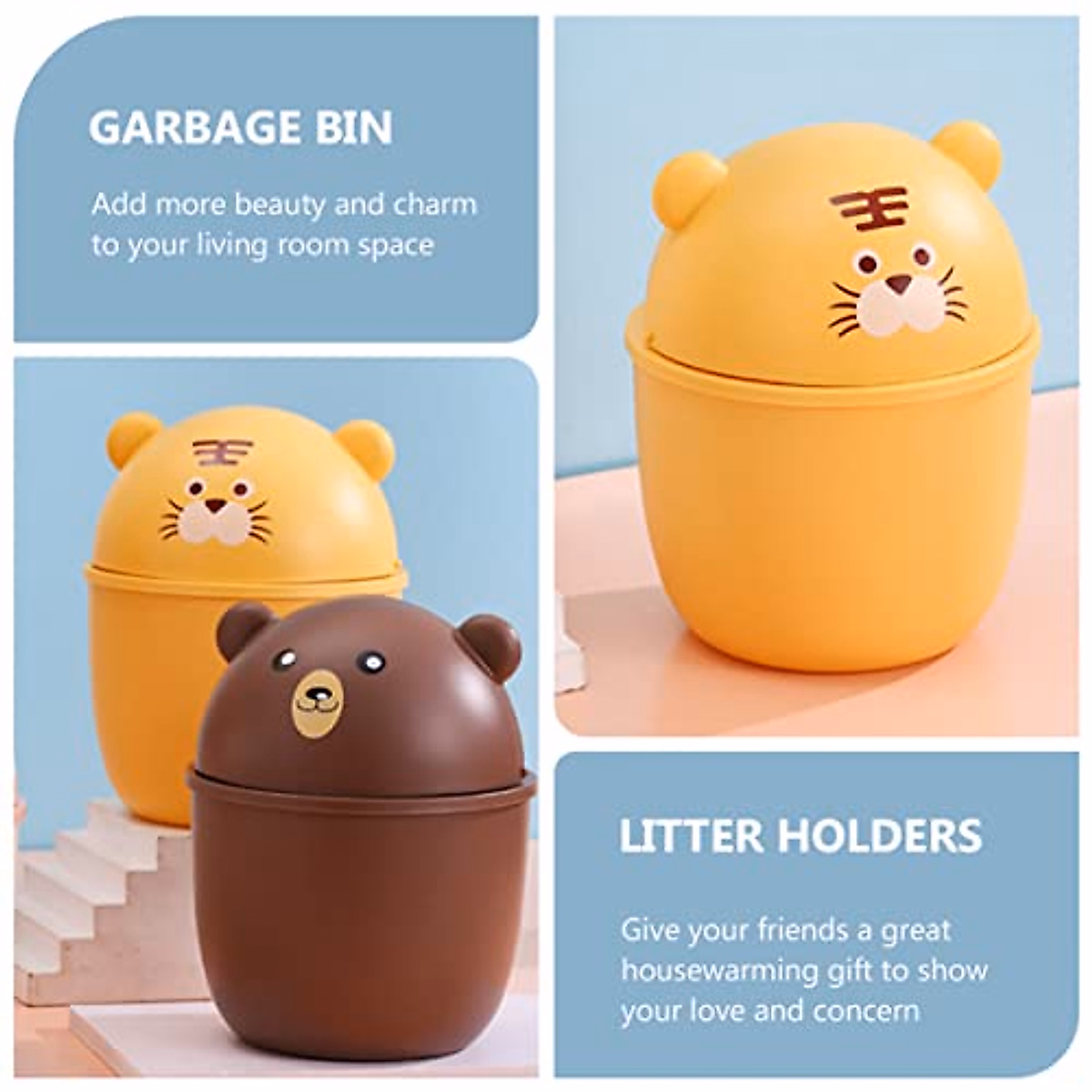 Housoutil Car Trash Bin Mini Trash Can with Lid Rabbit Shaped Desk Mini Garbage Container Cute Desktop Basket Can Closable Trash Bin for Office Bedroom Plastic Containers