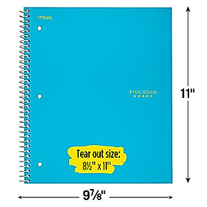 Five Star Spiral Notebook, 5 Subject, College Ruled Paper, 200 Sheets, 11" x 8-1/2", Color Selected For You, 1 Count (06112)